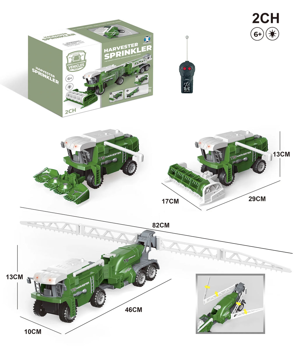 Remote Controlled RC 2-Channel Harvester with Trailer Sprinkler – TOYBOX