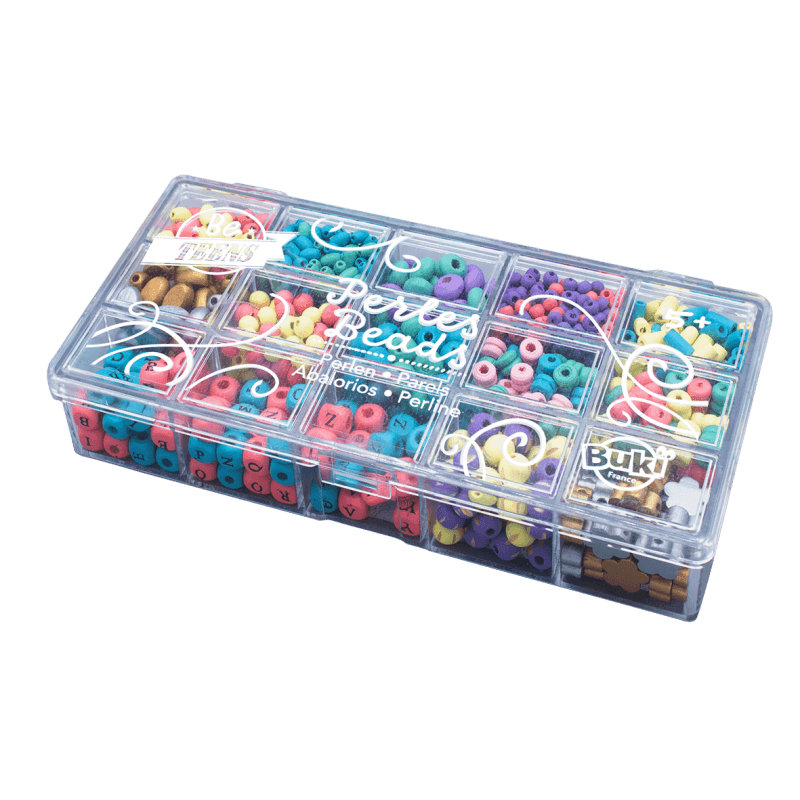 BUKI France Box of Wooden Beads – Colours – TOYBOX